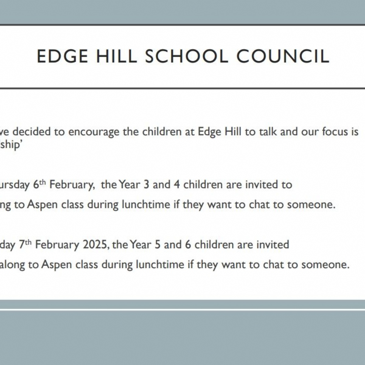 Edge Hill Academy - Time to Talk Day